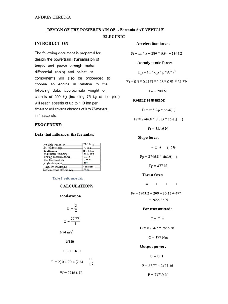 Design of The Powertrain of A Formula Sae Electric Vehicle | PDF ...