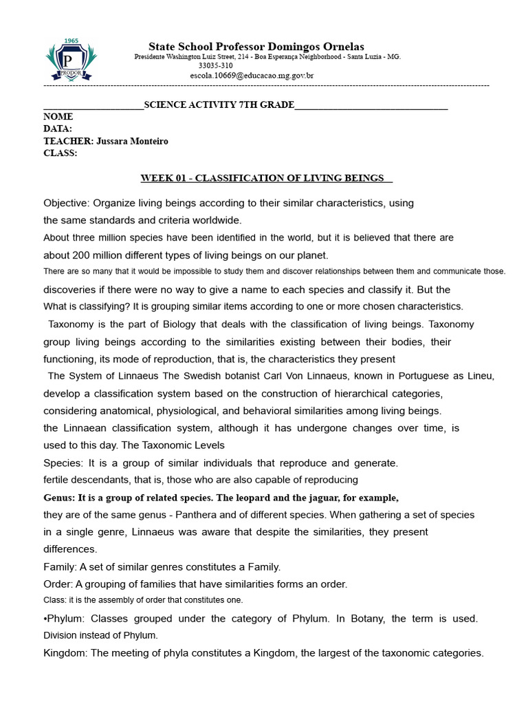 ACTIVITY 7 YEAR Classification of Living Beings | PDF | Cyanobacteria ...