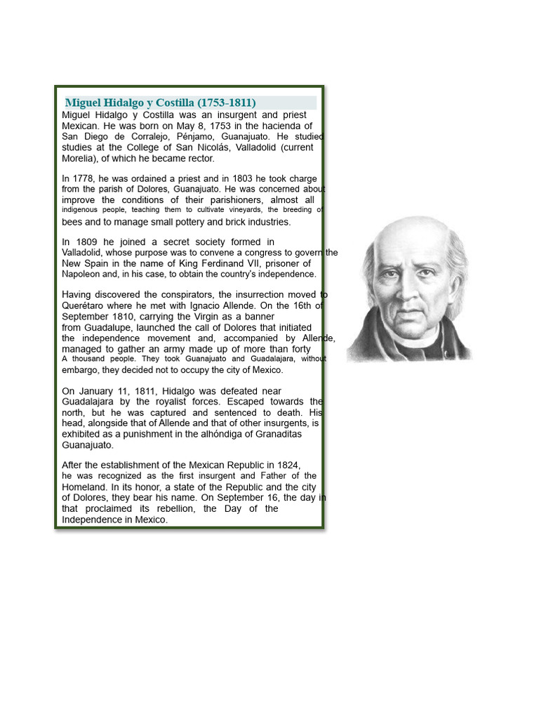 Biography of Miguel Hidalgo For Printing | PDF