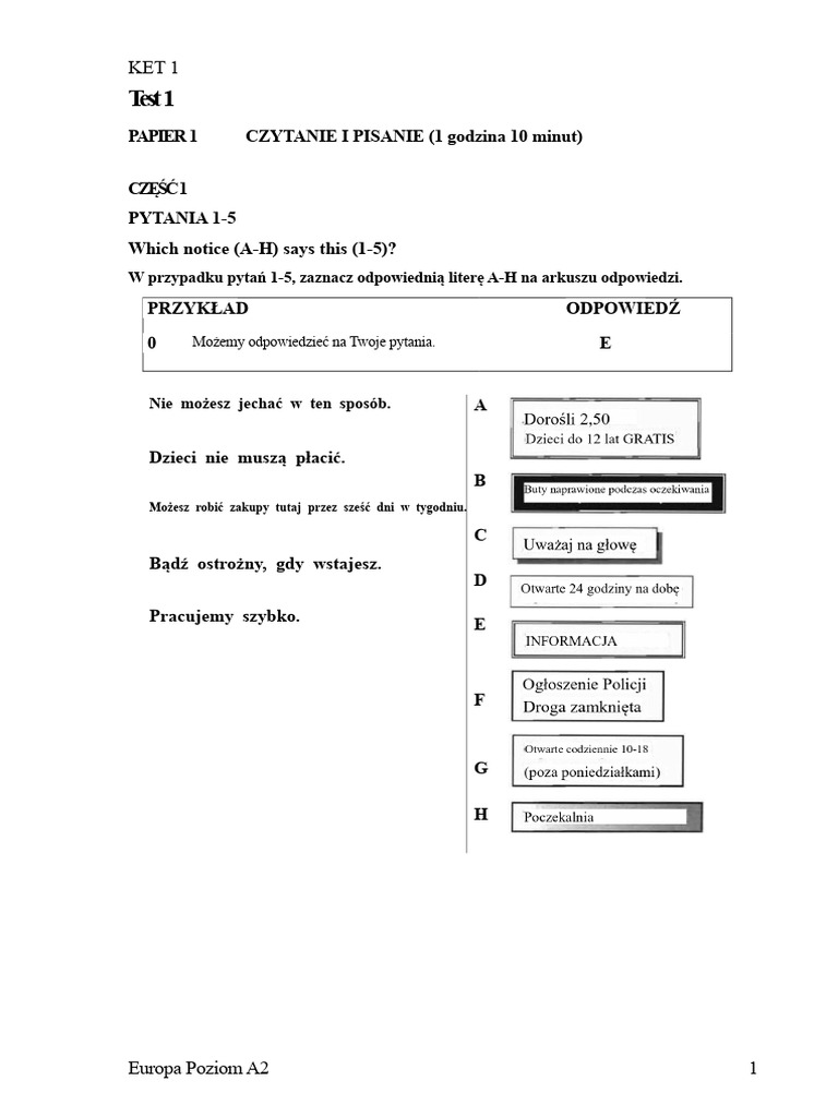 Test A2-KET 1 | PDF