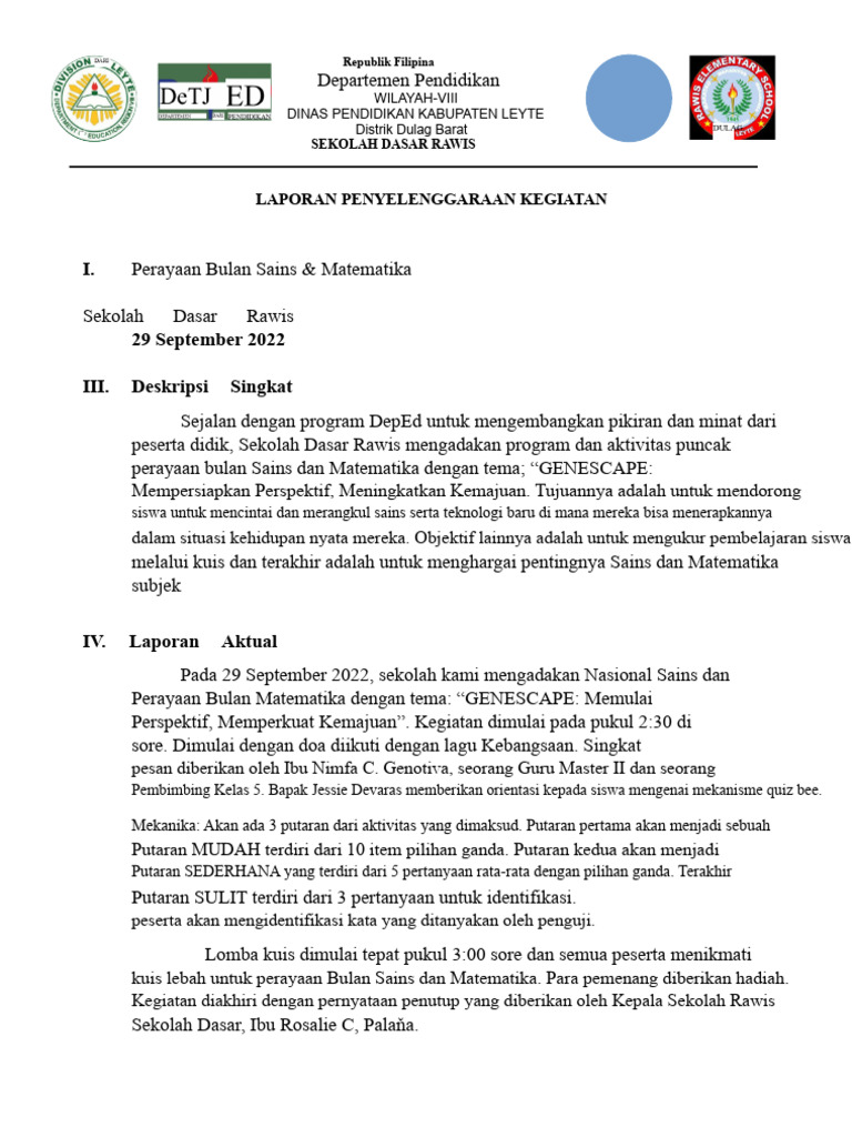 Laporan Penyelesaiaan Kegiatan Sains | PDF