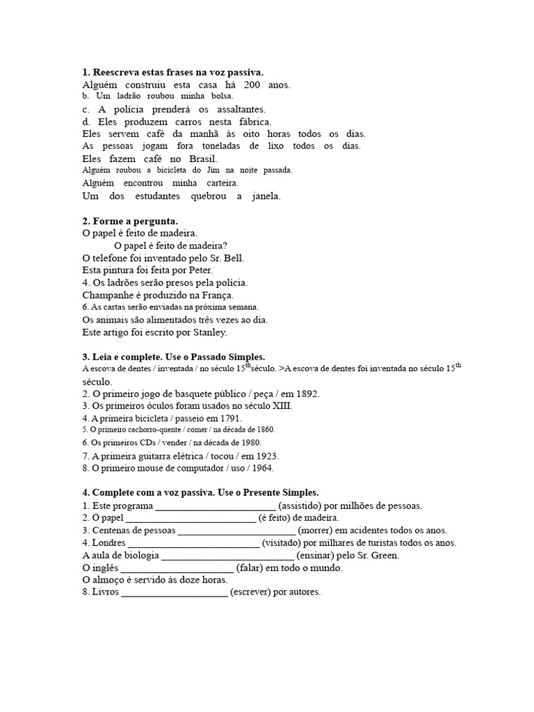 Passivo Presente e Passado Simples | PDF