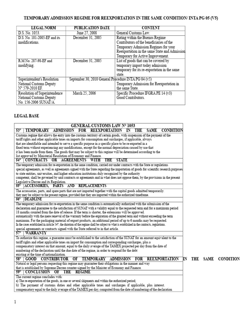 Temporary Admission Regime For Reexportation in The Same Condition ...