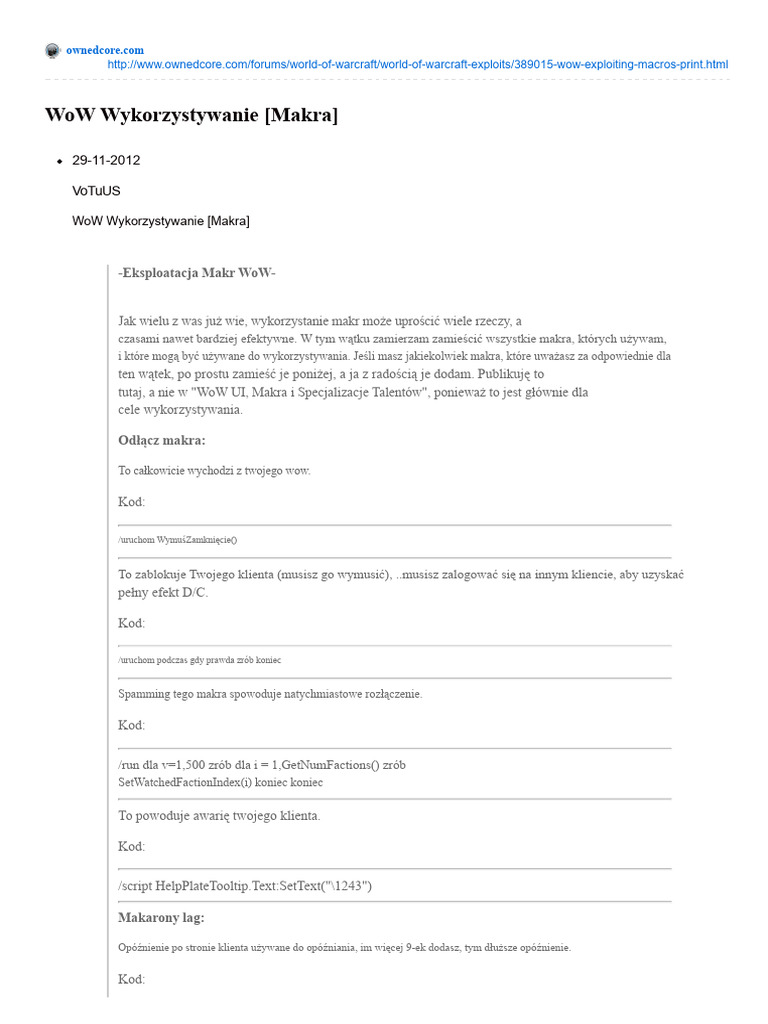 Makra Do Wykorzystywania W WoW | PDF