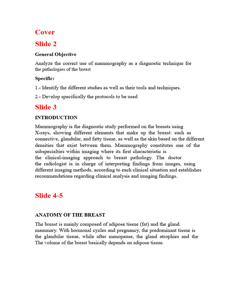Mammography Techniques and Protocols | PDF | Biopsy | Breast