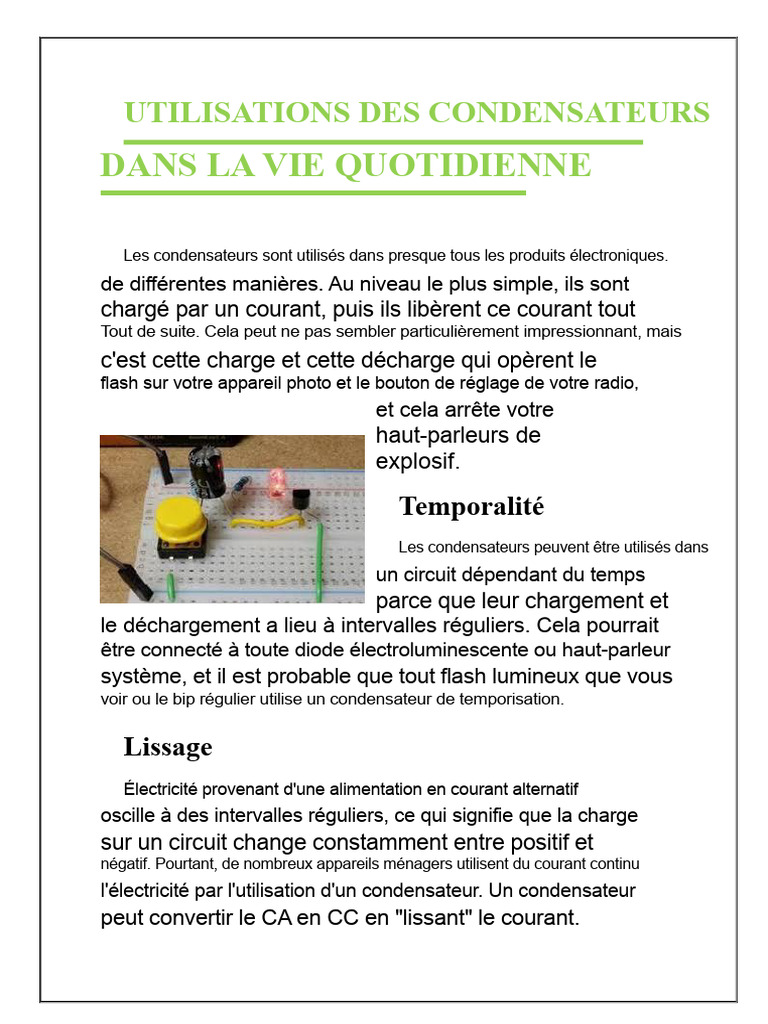 Rôle des condensateurs en électronique | PDF | Condensateur | Inducteur