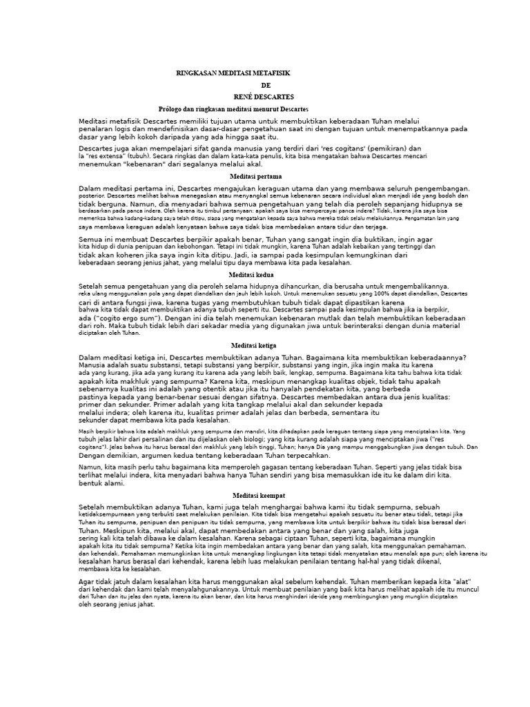 Ringkasan Meditasi Metafisik | PDF