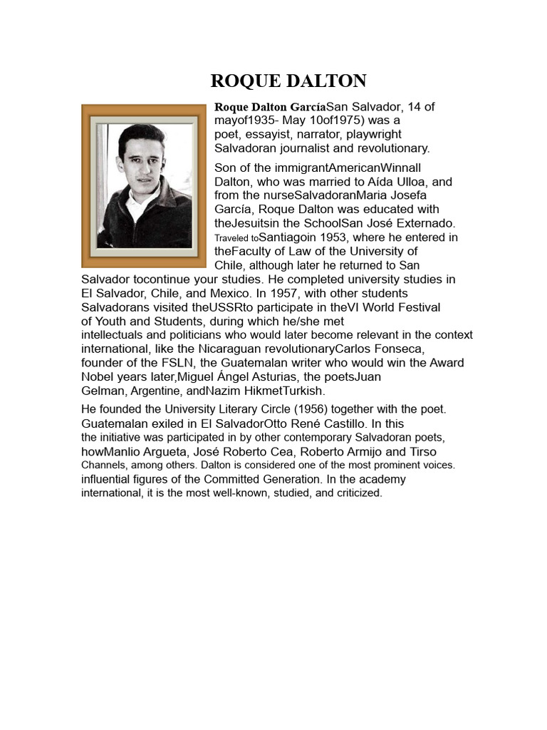 Roque Dalton: Influential Salvadoran Poet | PDF