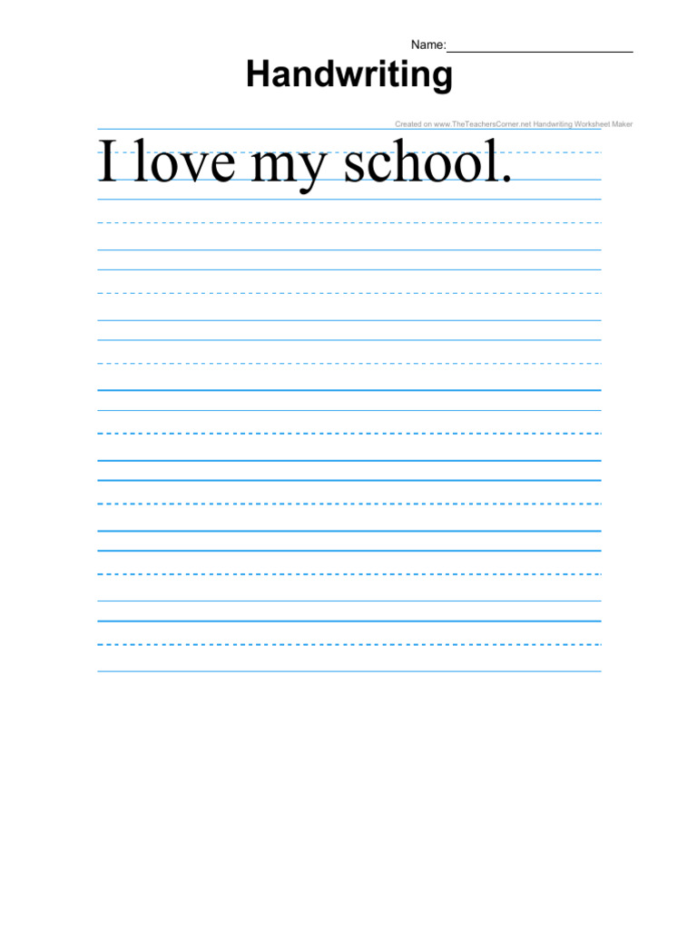 I Love My School Handwriting Worksheet | PDF