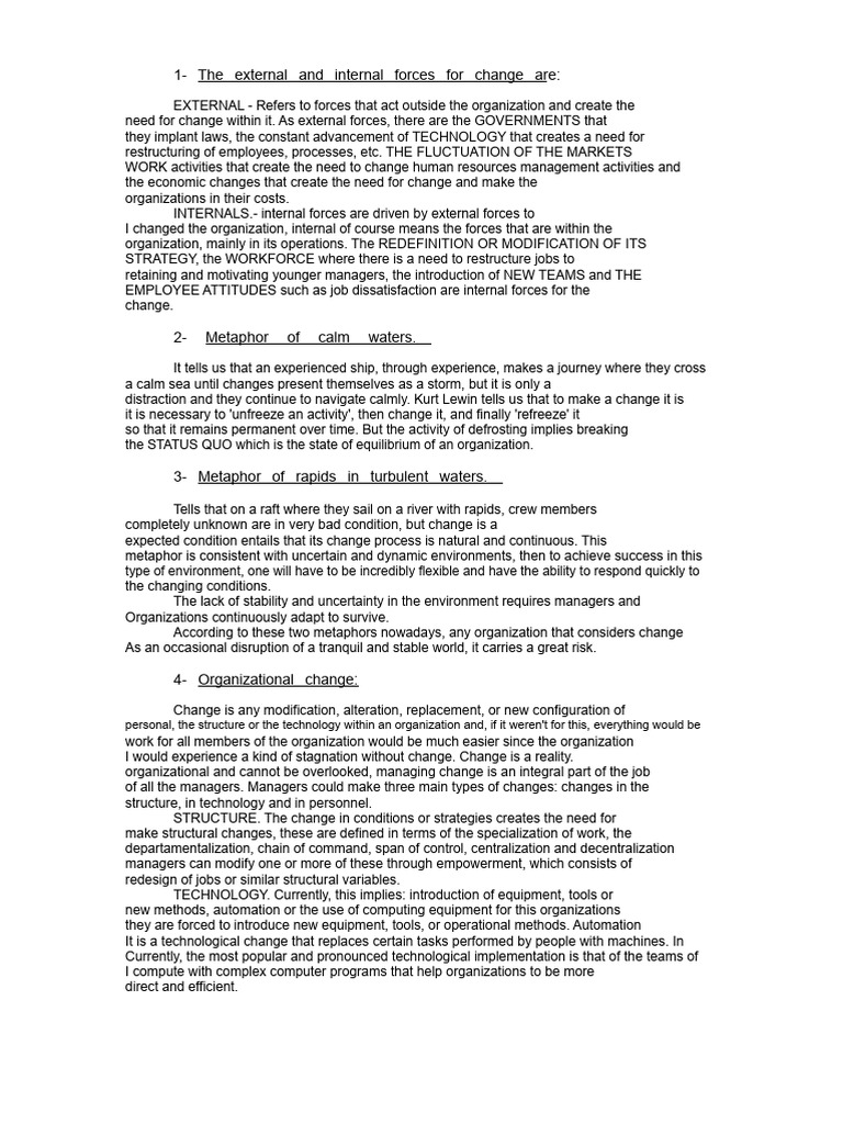 The External and Internal Forces For Change Are | PDF | Change ...