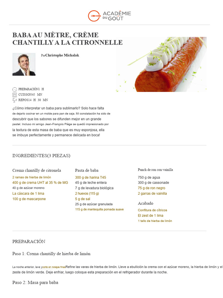 Baba Al Ron de Christophe Michalak | PDF | Crema | Panes