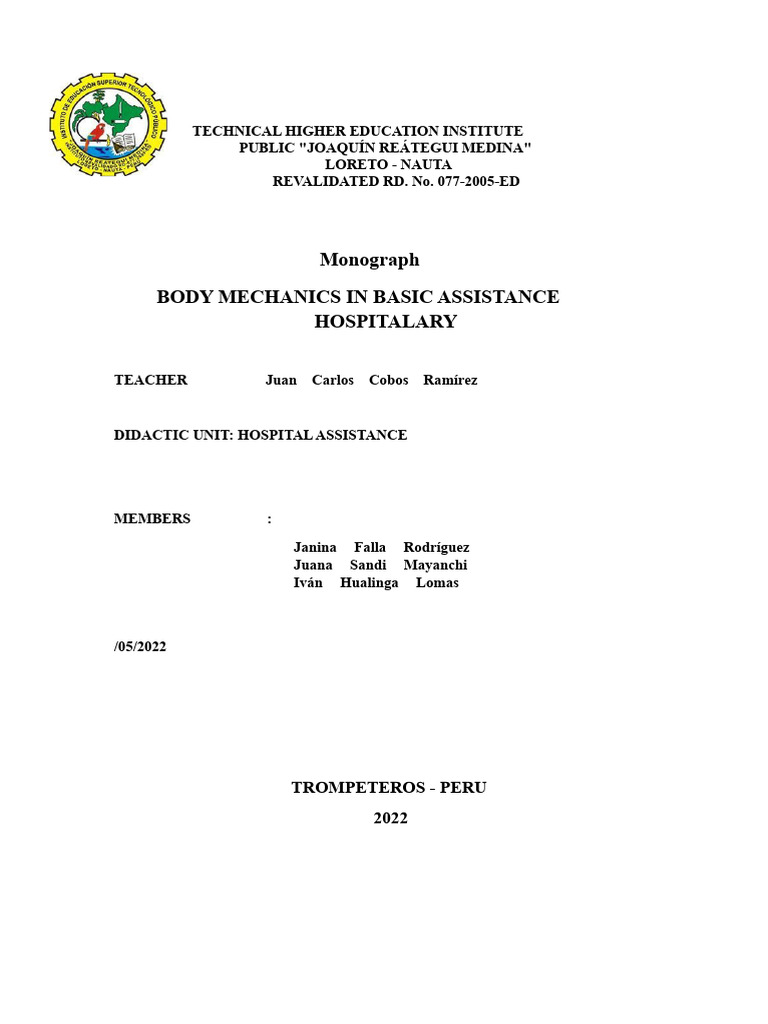 Monography - Bodily Mechanics in Basic Hospital Assistance | PDF ...