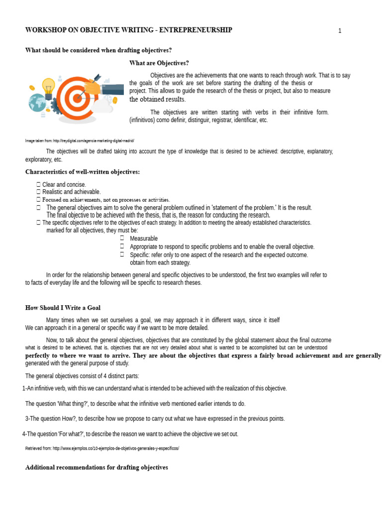 Workshop On Writing Objectives | PDF | Entrepreneurship | Economies