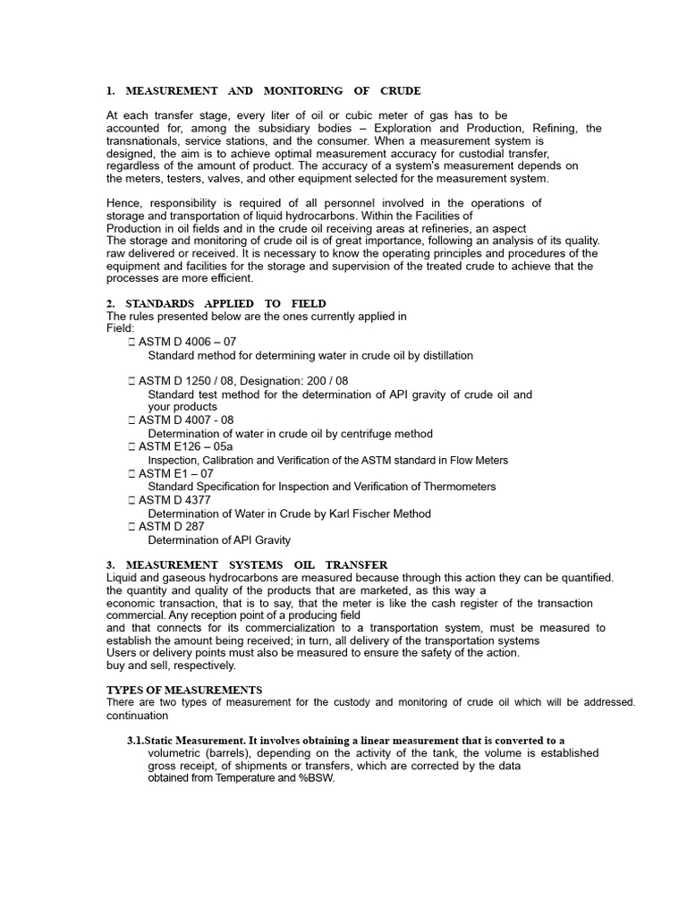 Crude Oil Measurement and Monitoring Guide | PDF | Flow Measurement ...