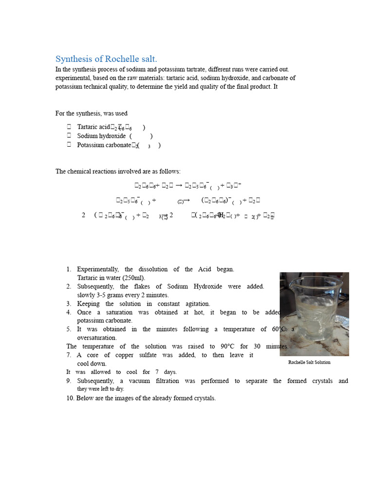 Synthesis Process of Rochelle Salt | PDF | Salt (Chemistry) | Sodium ...