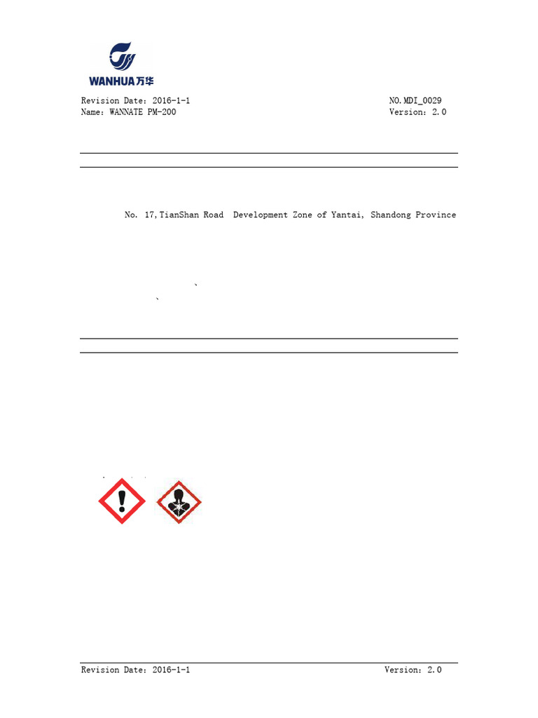 MSDS - PM 200 Polymeric MDI | PDF | Respiratory System | Chemistry