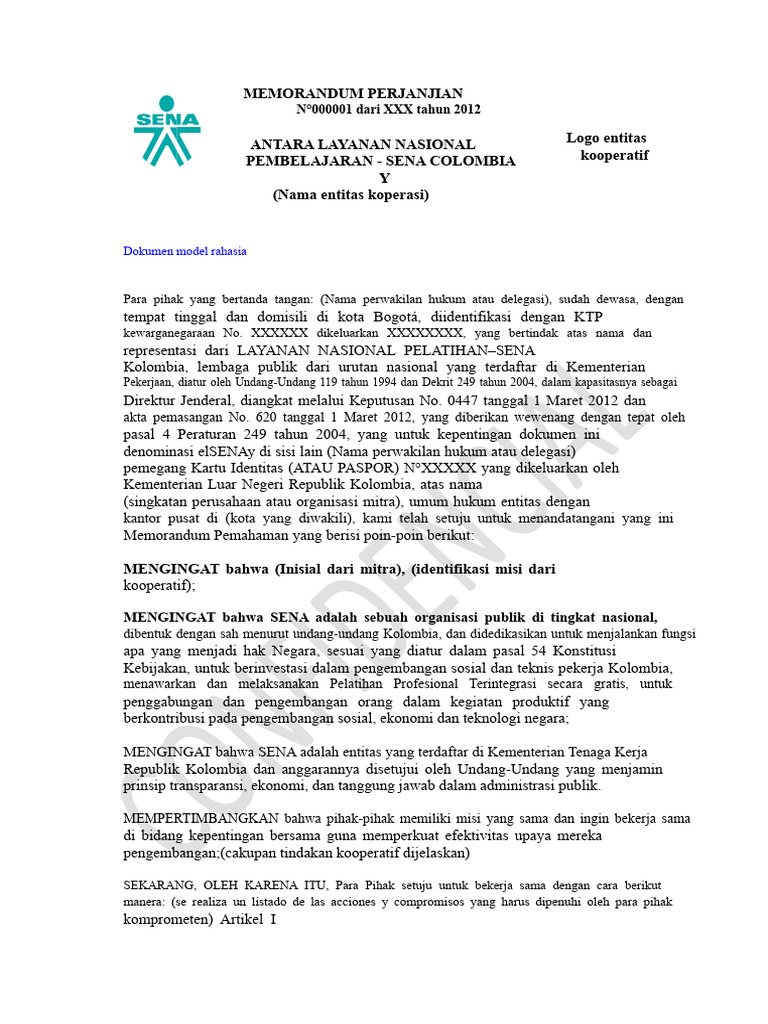 Model Memorandum Pemahaman PDF | PDF
