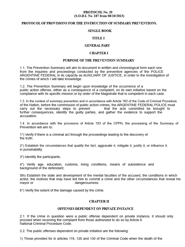 PROTOCOL No. 29 - Protocol of Provisions For The Instruction of Summary ...