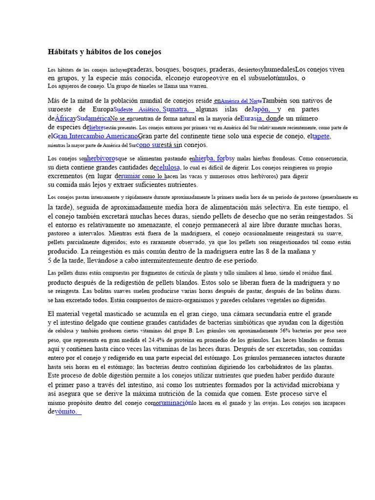 Hábitats y Hábitos de Los Conejos | PDF | Biología