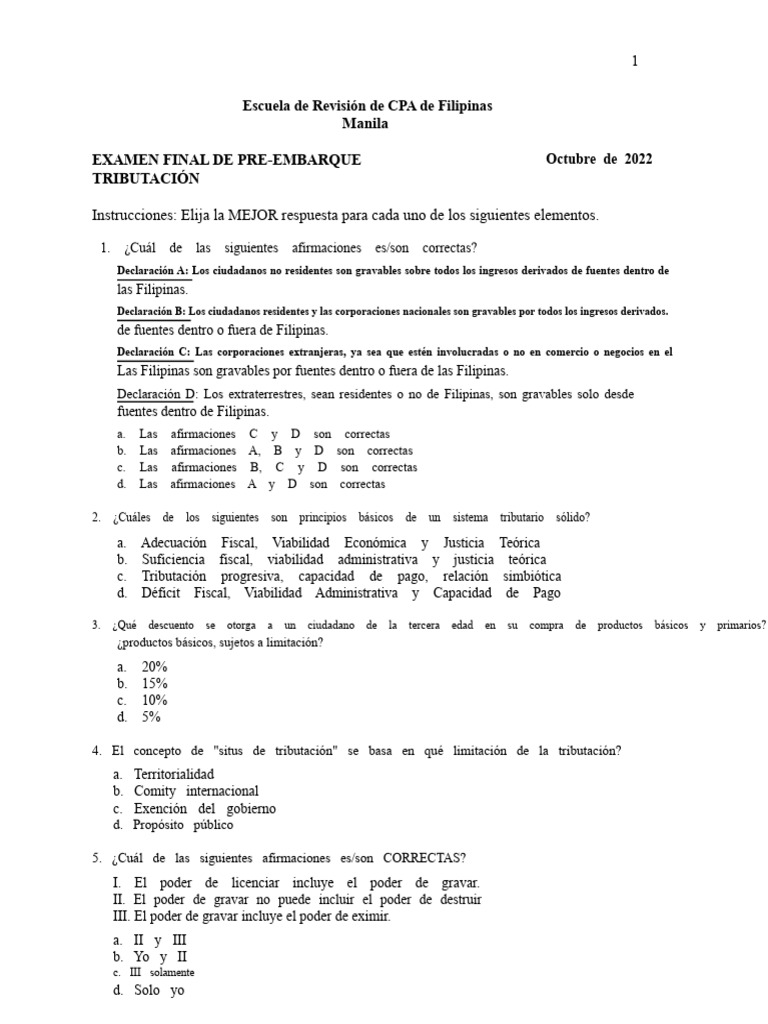 Impuestos Final Preboard CPAR 92 PDF | PDF | Impuesto al valor agregado | Impuestos