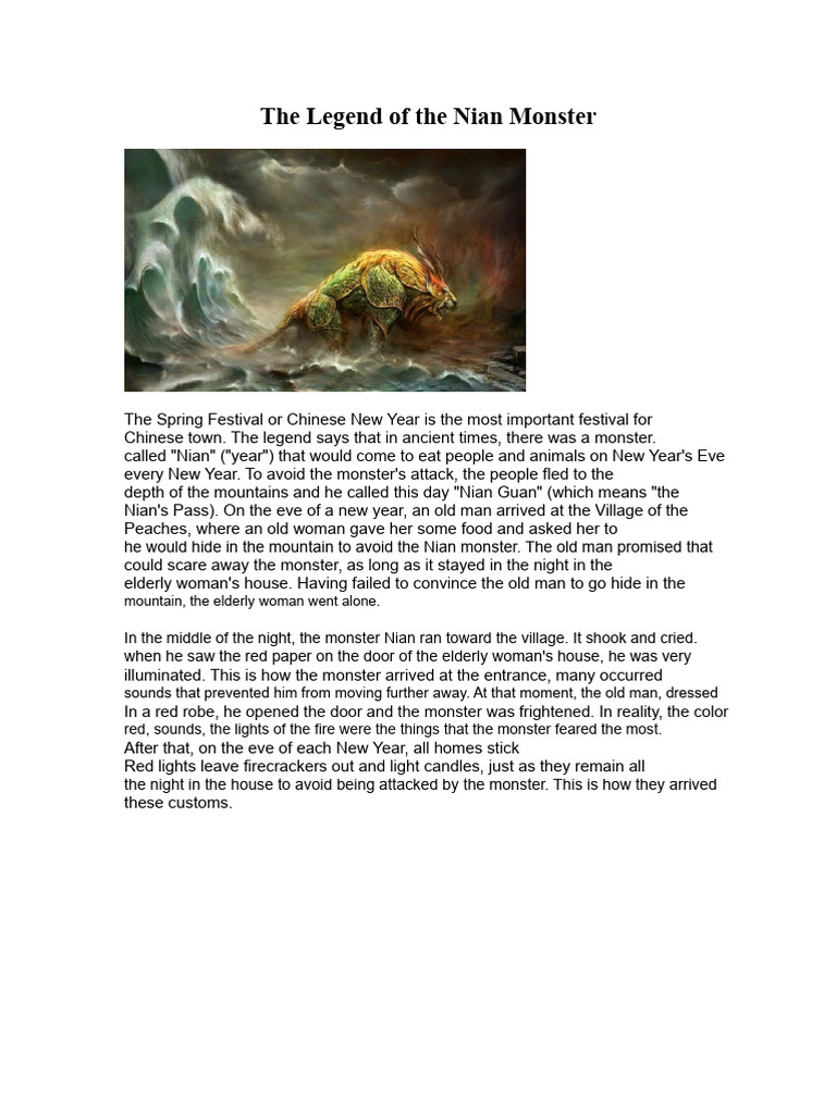 Defeating the Nian Monster Legend | PDF | Greek Mythology
