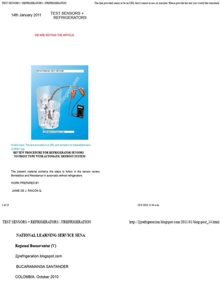 Refrigerator Sensor Testing Guide | PDF | Electrical Engineering ...