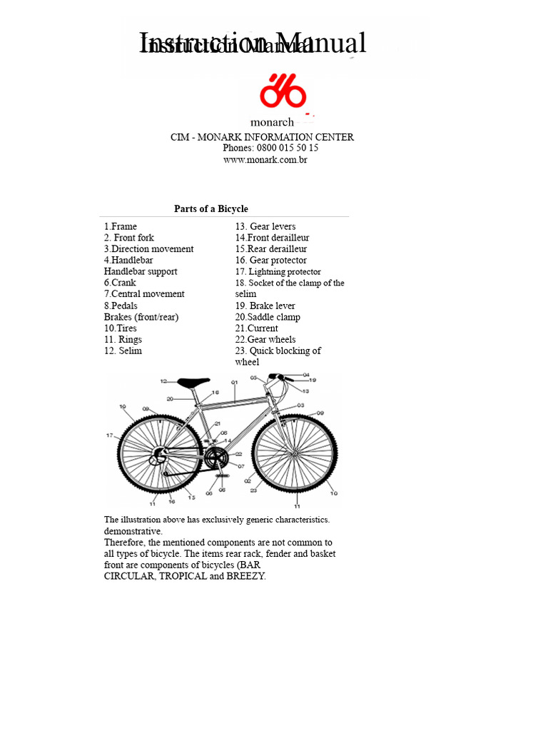 Monark Tropical Bicycle Assembly Guide | PDF | Screw | Vehicle Technology
