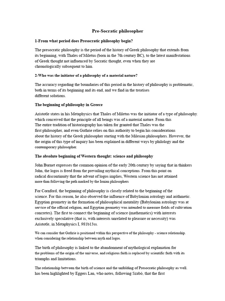 Understanding Pre-Socratic Philosophy | PDF | Ancient Greek Philosophy ...
