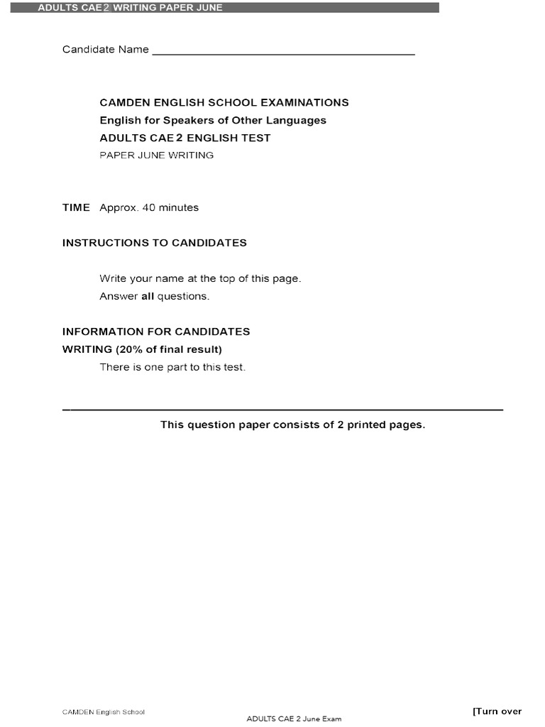 Writing Exam CAE 2 Jun-1-3-1 | PDF