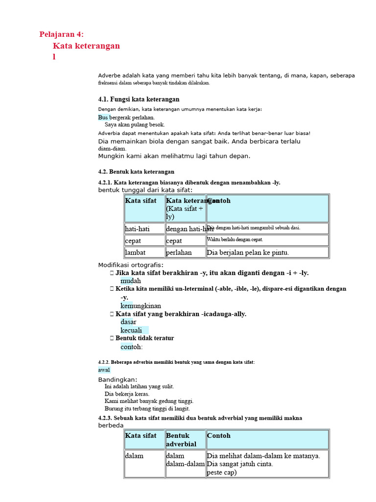Pelajaran 4 - Kata Keterangan | PDF
