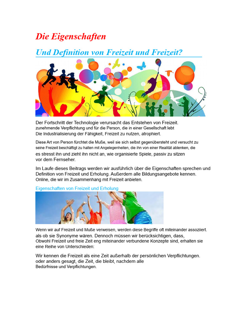 Die Merkmale Der Freizeit - Freizeit | PDF