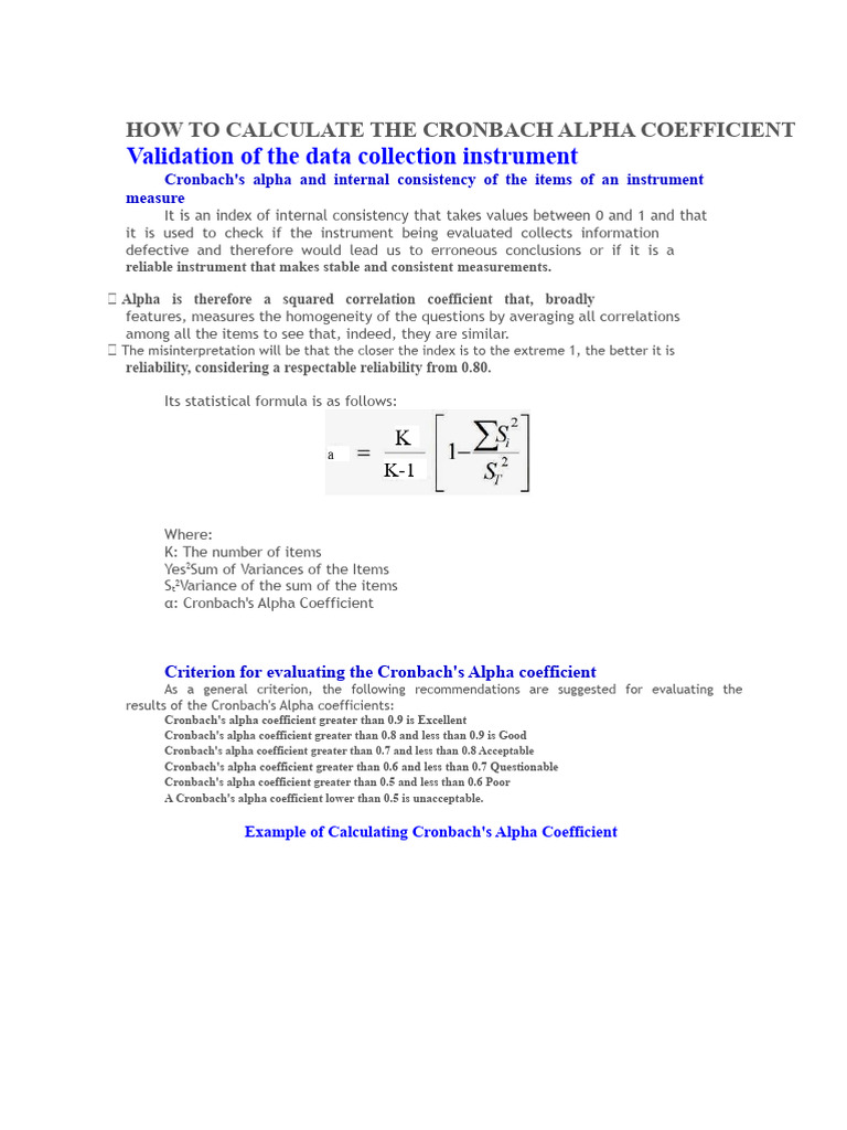 How To Calculate The Cronbach Alpha Coefficient | PDF | Cronbach's Alpha | Data Analysis