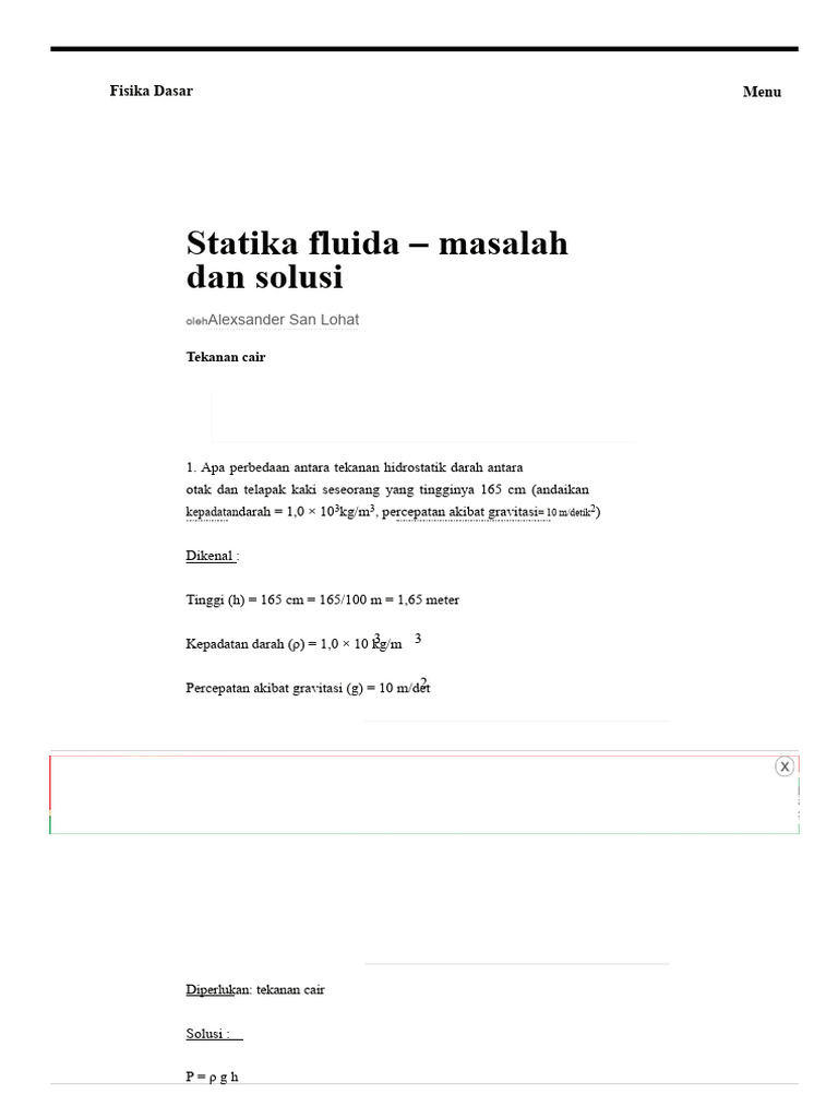 Statika Fluida - Masalah Dan Solusi - Masalah Yang Diselesaikan Dalam Fisika Dasar | PDF