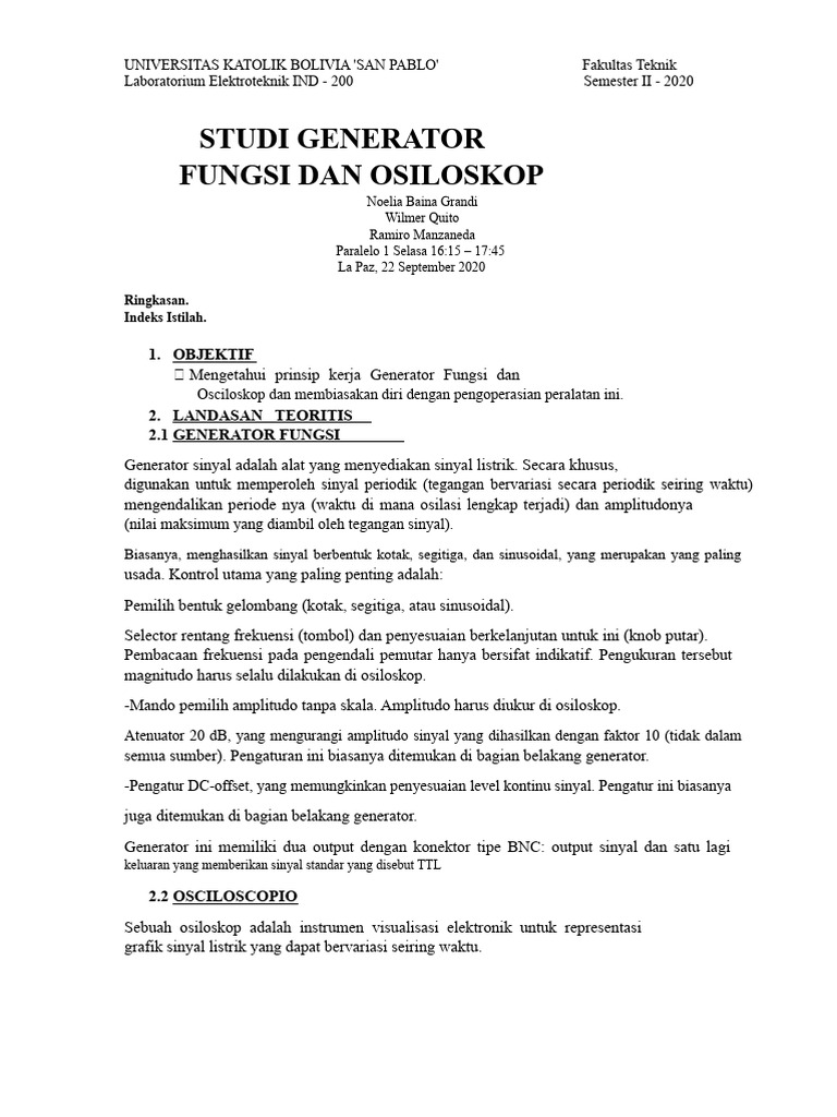 Laporan 5 - Studi Generator Fungsi Dan Oscilloscope - Baina - Quito | PDF