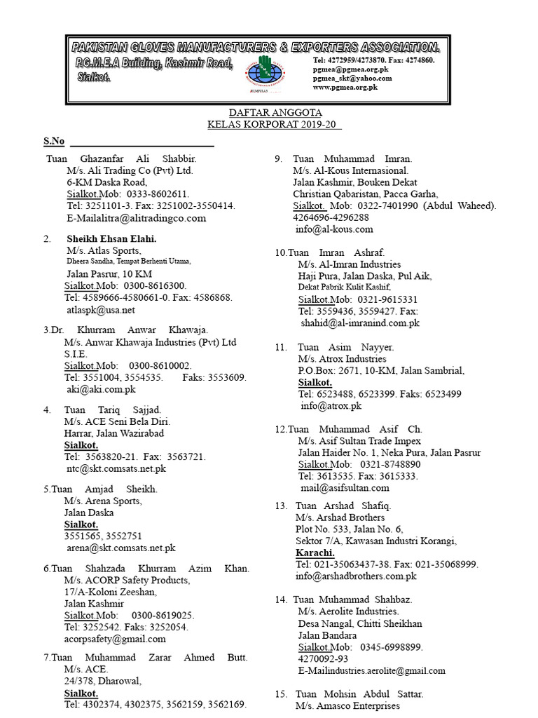 Daftar Anggota Kelas Korporat - 2019-20 | PDF
