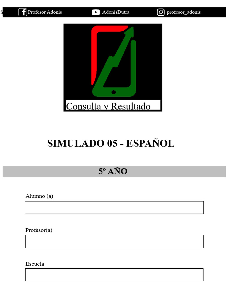 Simulado 05 - Portugués - 5º Año (Blog Del Prof. Adonis) | PDF ...