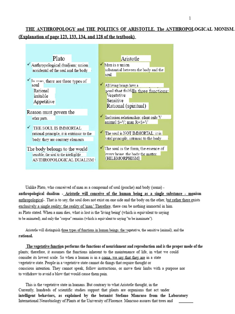 The Anthropological Monism of Aristotle. | PDF | Government | Soul