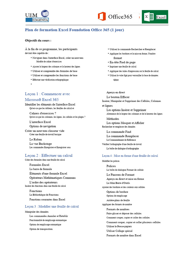 Fondation MS Excel | PDF | Microsoft Excel | Feuille de calcul