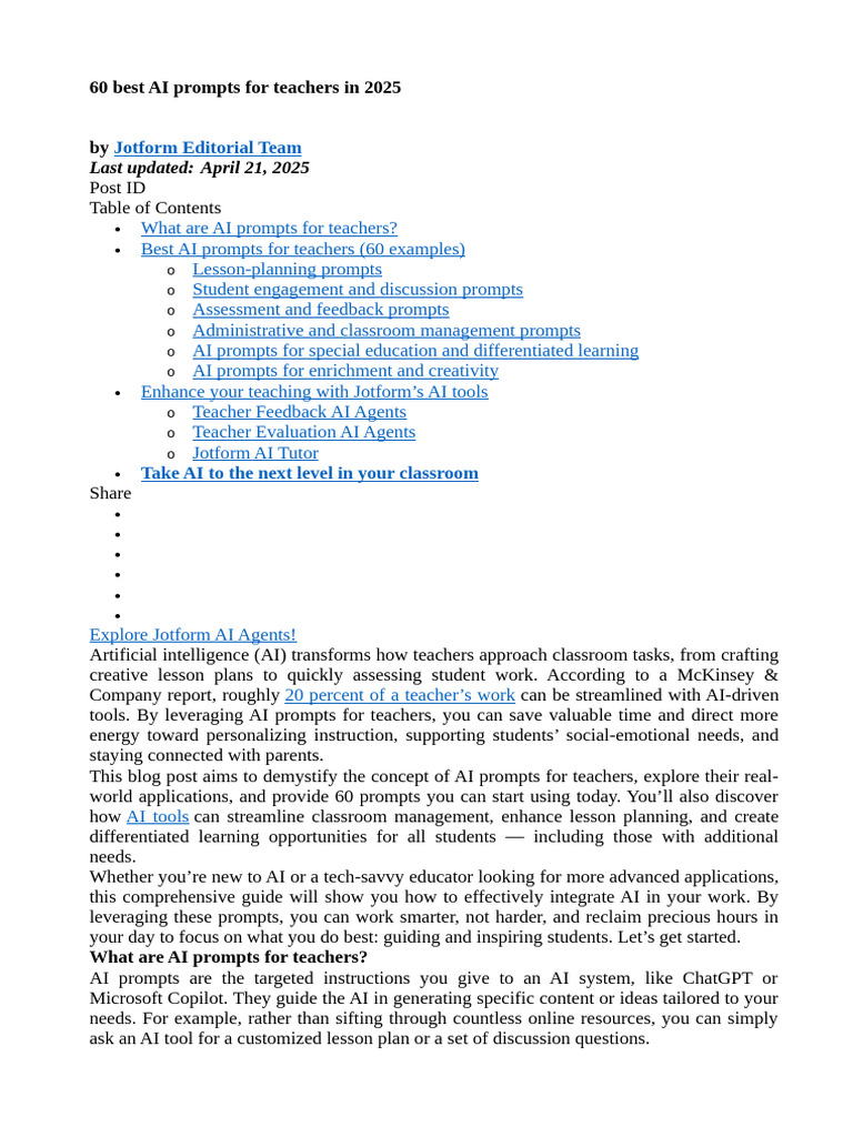60 Best AI Prompts For Teachers in 2025 | PDF | Educational Assessment ...