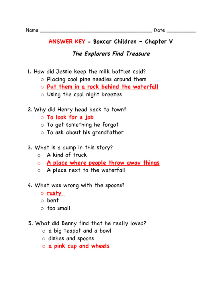 Boxcar Children Chapter V Answer Key | PDF