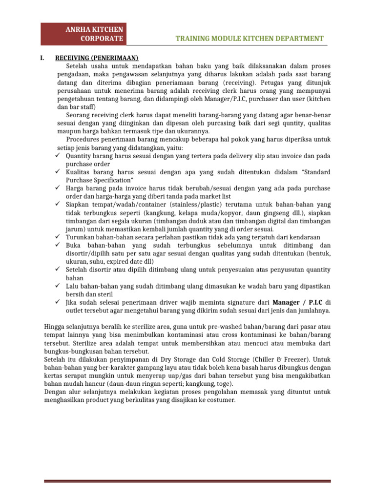 Kitchen Module Training New 2024 | PDF