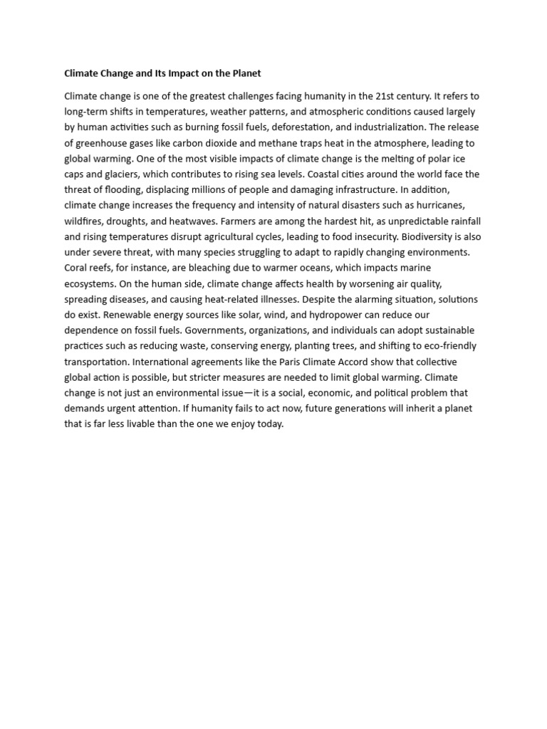 Climate Change and Its Impact On The Planet | PDF