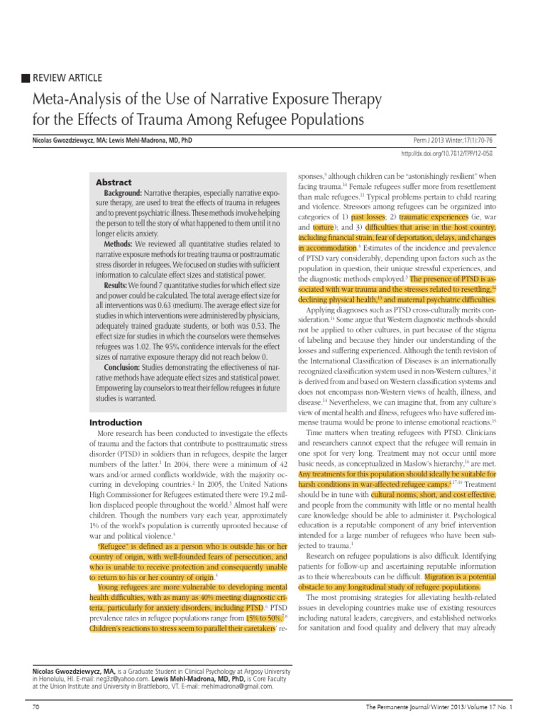 Meta-Analysis of The Use of Narrative Exposure Therapy For The Effects ...