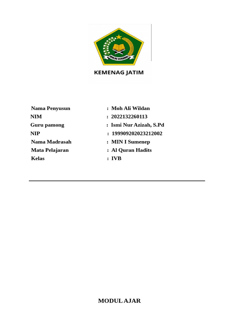 Modul Ajar Al Quran Hadits Kelas IVB | PDF