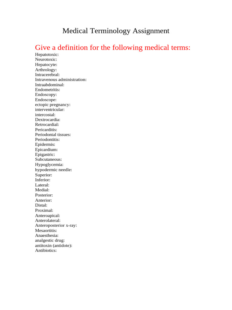 Medical Terminology Assignment 2 | PDF