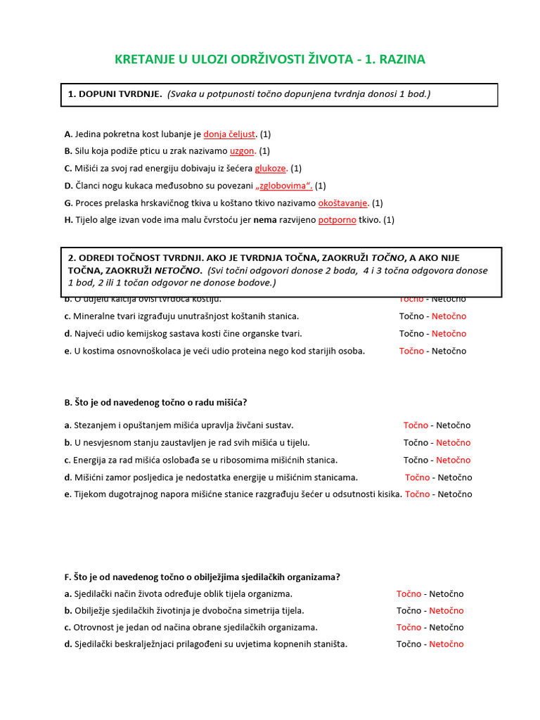 Kretanje U Ulozi Održivosti Života Biologija | PDF