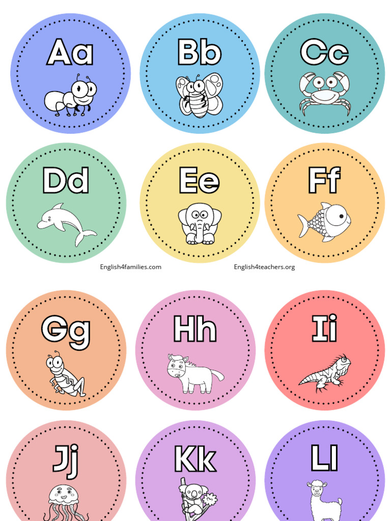 Alphabet Animals Flashcards English4families (1) | PDF