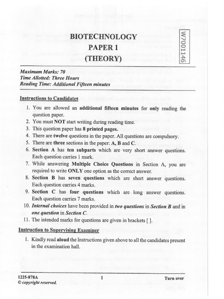 878a Biotechnology Paper 1 (Theory) | PDF