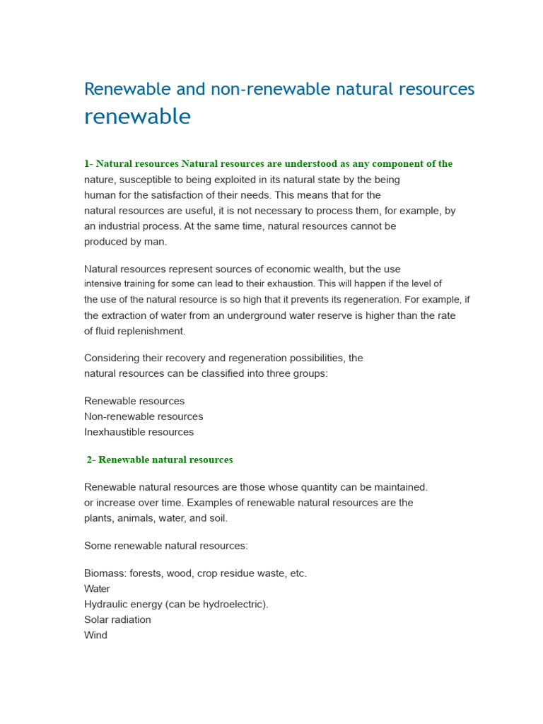 Types of Natural Resources Explained | PDF | Renewable Resources ...