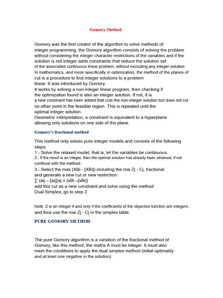 Gomory Method | PDF | Linear Programming | Mathematical Optimization